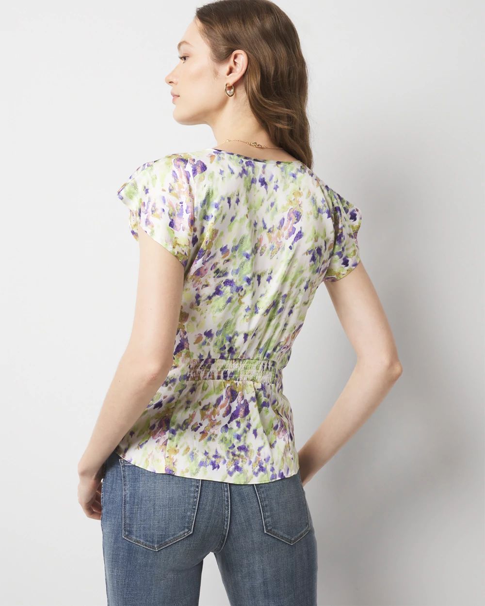 Ruched Front Flutter Sleeve Shell Top | White House Black Market